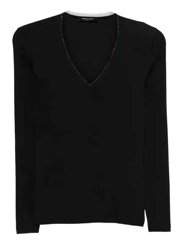 Fabiana Filippi V-neck Long-sleeve T-shirt - Black