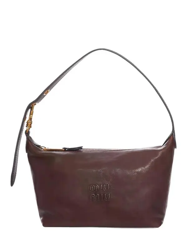 Miu Miu Logo-embossed Leather Shoulder Bag - Brown