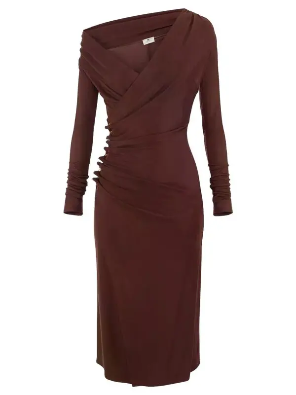 Elisabetta Franchi Draped Midi Dress - Brown