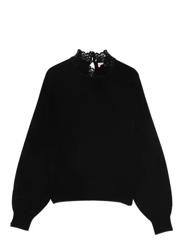 TWINSET Lace Insert High-neck Sweater - Black