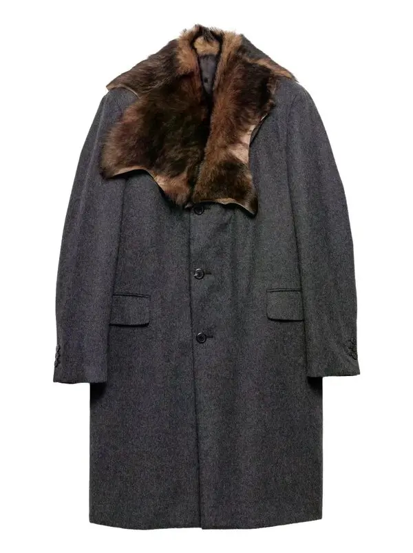 Prada Wool Coat With Sheepskin Collar - Grey