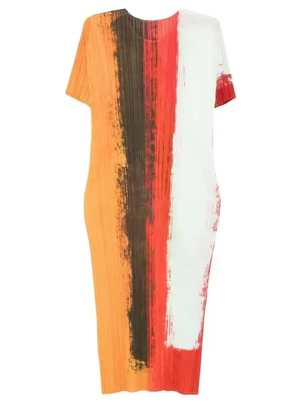 Issey Miyake Pleated Paint-effect Midi Dress - Red