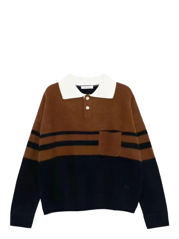 WALES BONNER Striped Polo-neck Sweater - Brown