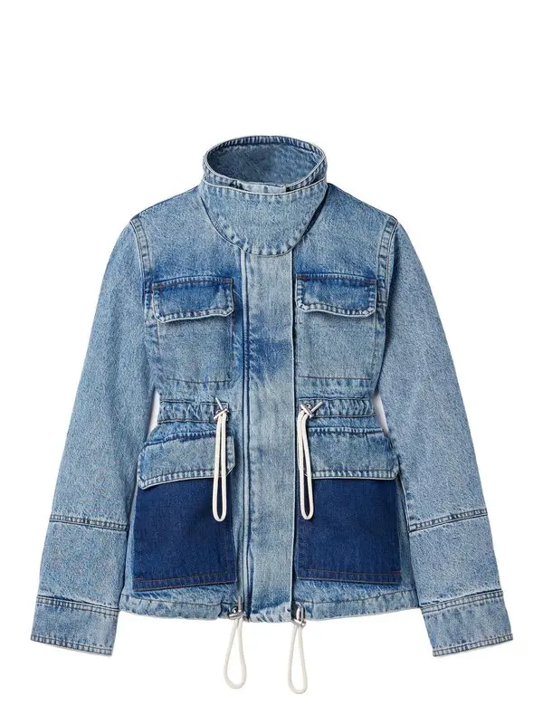 Co Contrasting Pocket Denim Jacket - Blue