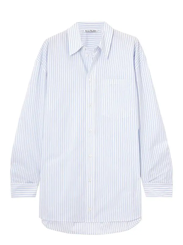 Acne Studios Oversized Printed Striped Cotton Oxford Shirt - Blue