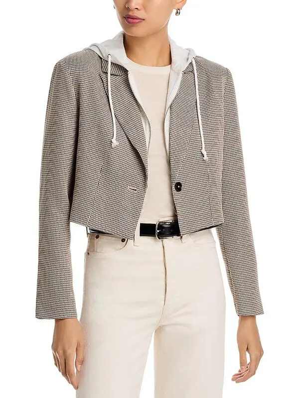 SIX FIFTY Drew Twofer Cropped Blazer - Brown Houndstooth