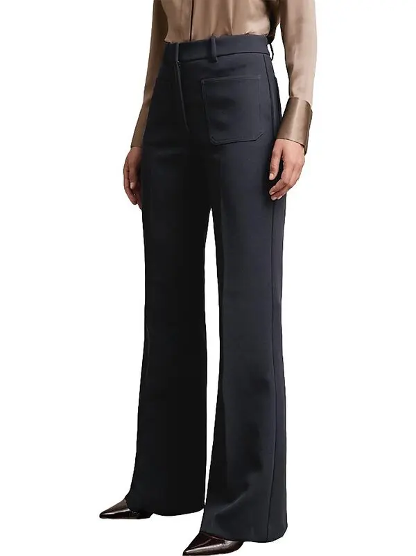 REISS Petite Priya Flare Leg Trousers - Navy