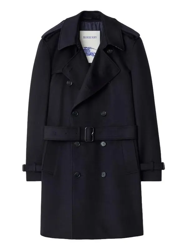 Burberry Mid-length Cashmere Trench Coat - Navy