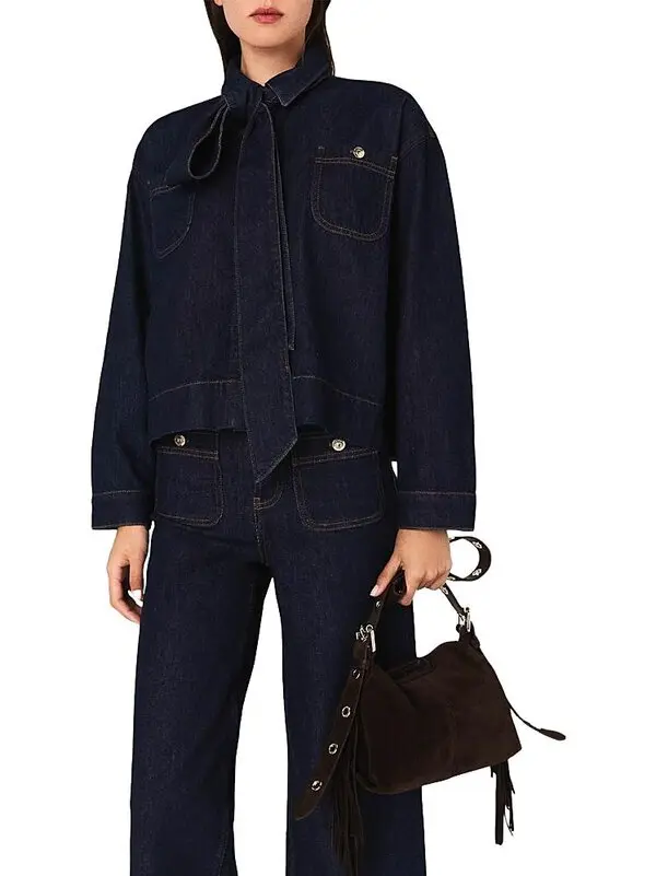Maje Denim Shirt With Bow Detail - Navy