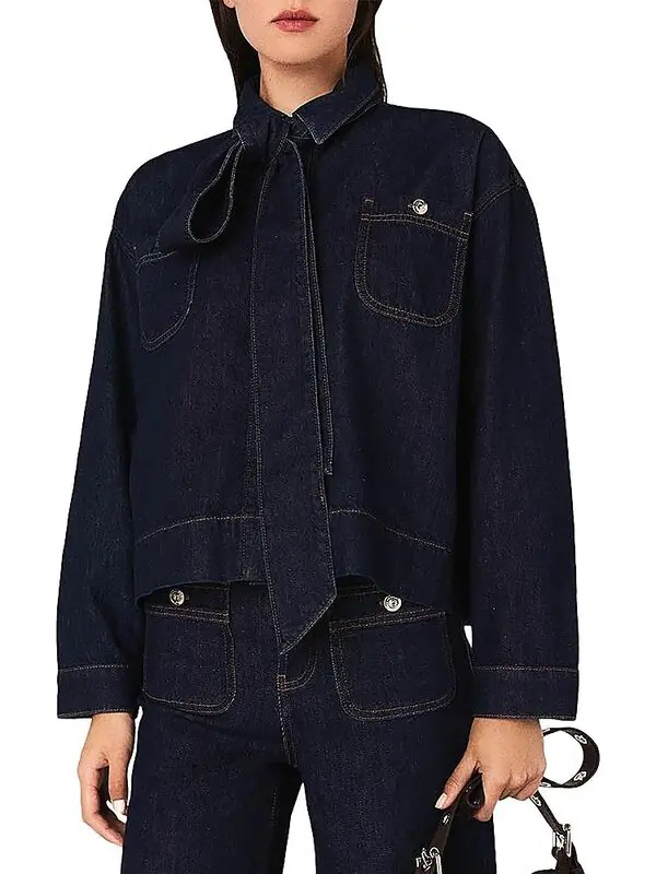 Maje Denim Shirt With Bow Detail - Navy