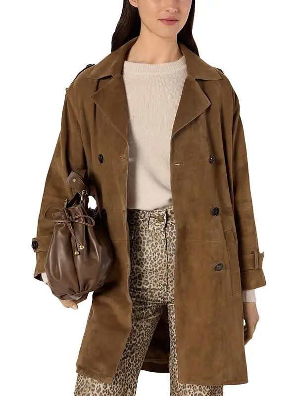 Gerard Darel Manon Suede Trench Coat - Camel