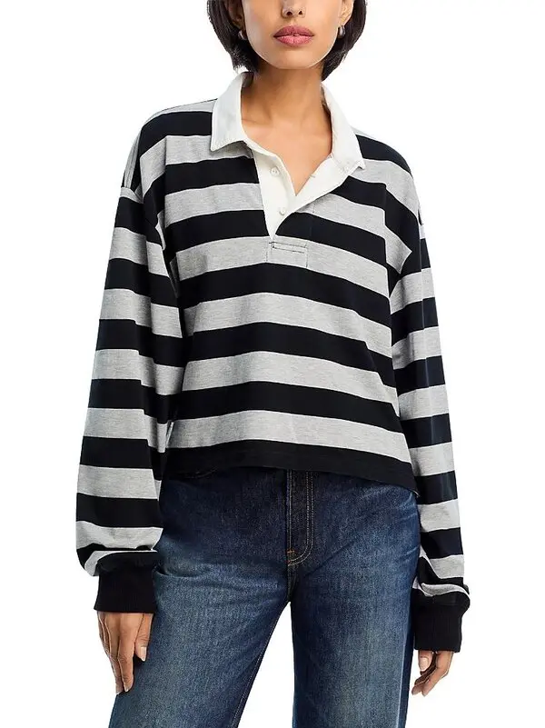 Denimist Rugby Top - Light Heather Gray/black Wide Stripe