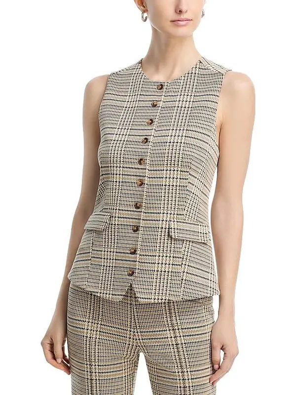 Rag & Bone Irina Ponte Plaid Long Vest - Tan Multi