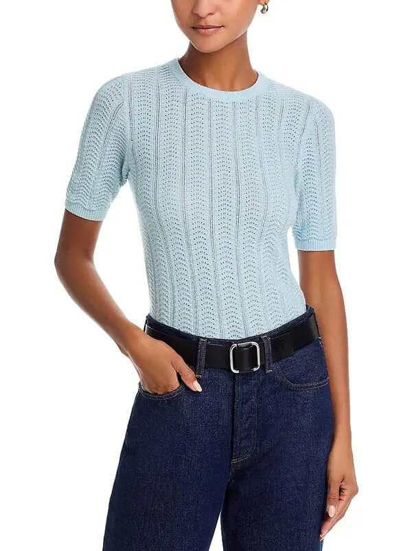Rag & Bone Francesca Merino Wool Short Sleeve Sweater - Sky Blue