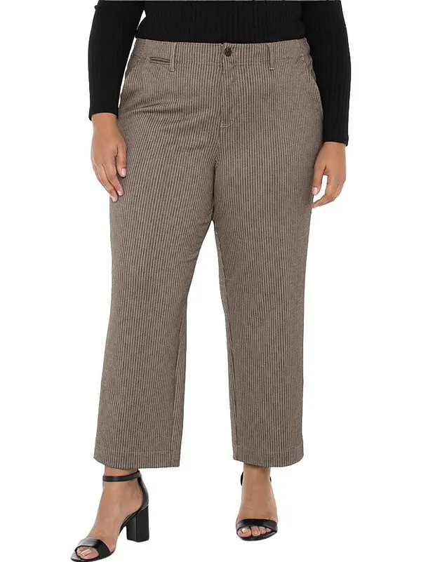 LIVERPOOL Cropped Wide Leg Pants - Camel Sand Stripe