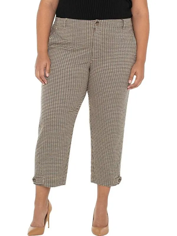 LIVERPOOL Cropped Houndstooth Pants - Black/ Tan Houndstooth