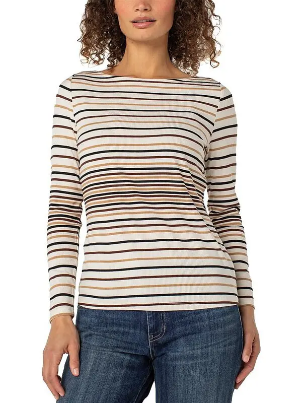 LIVERPOOL Striped Boat Neck Top - Alabaster Multi Stripe