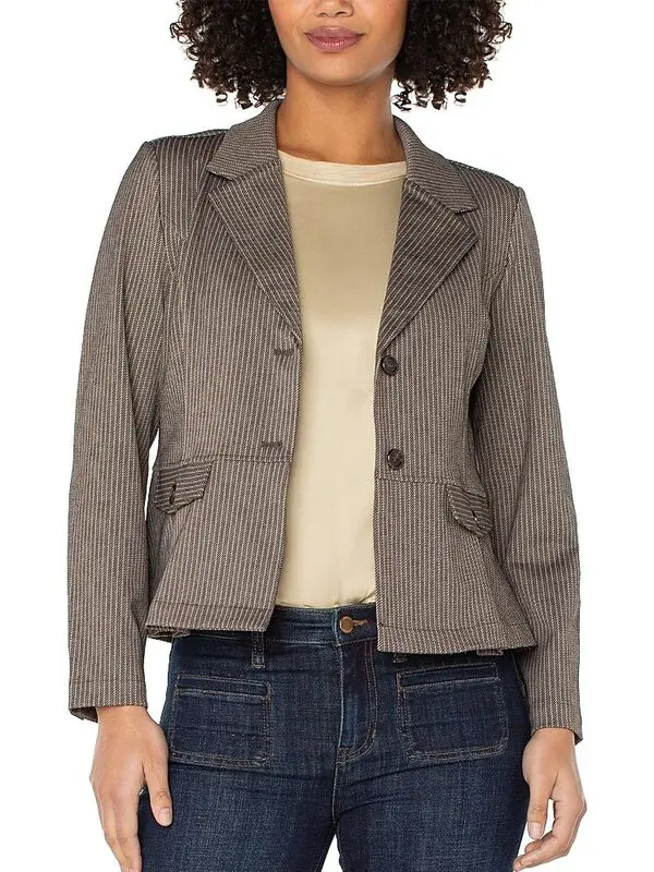 LIVERPOOL Striped Peplum Blazer - Camel Sand Stripe
