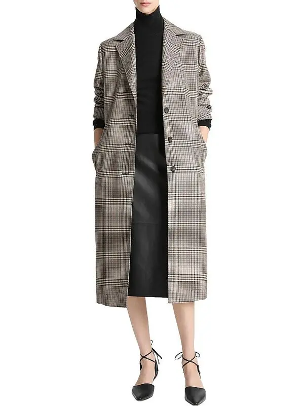 Vince Pressed Plaid Car Coat - Multi Plaid