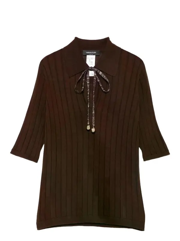 Fabiana Filippi Ribbed Tie-neck Top - Brown