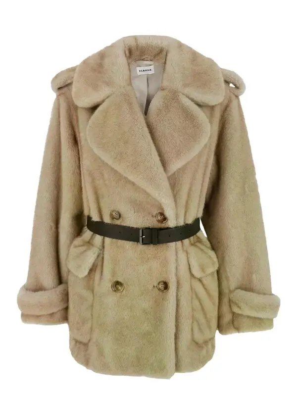 P.a.r.o.s.h Belted Double-breasted Eco Fur Jacket - Neutrals