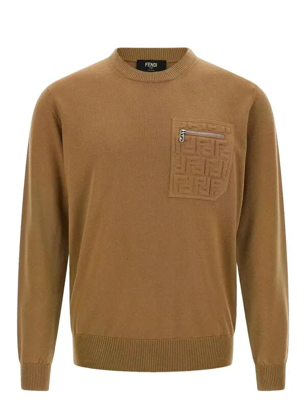 Fendi Embossed-pocket Wool Sweater - Neutrals