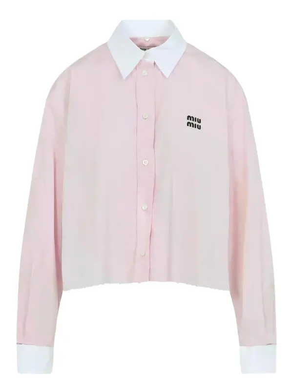 Miu Miu Logo-embroidered Frayed-hem Shirt - Pink