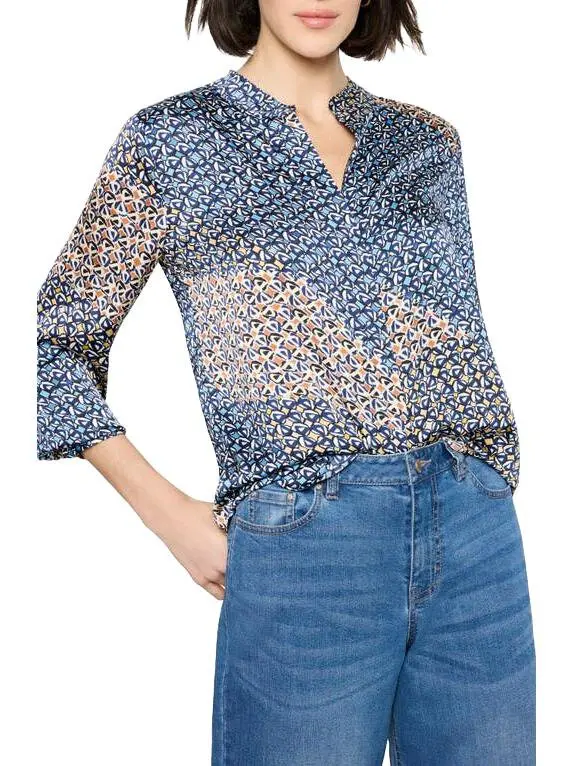 NIC+ZOE Monogram Mix Button-up Top - Blue Multi