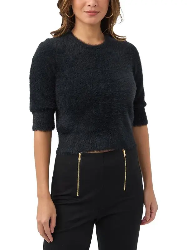 Trina Turk Fuzzy Elbow Sleeve Sweater - Black