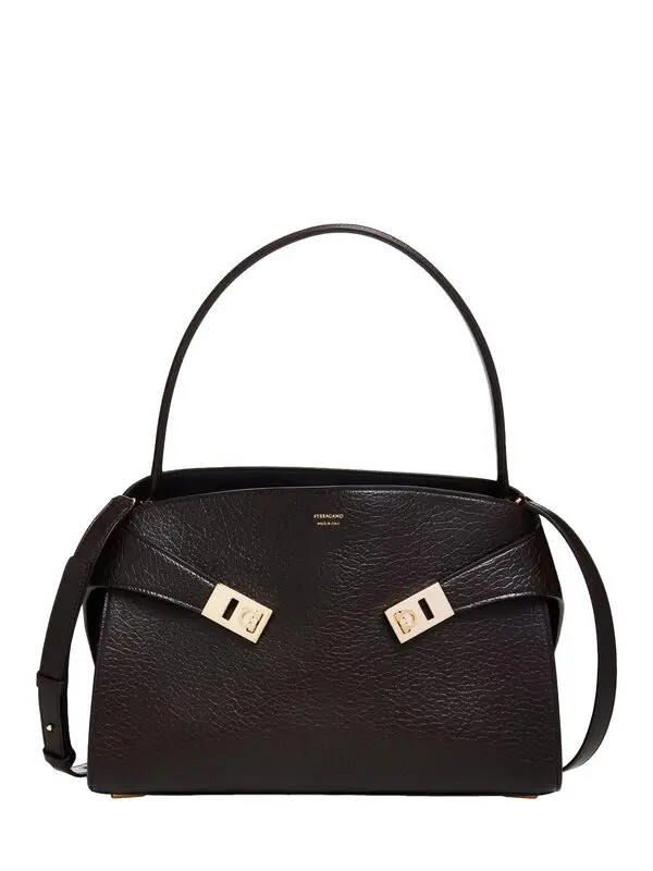 FERRAGAMO Small Hug Grained Leather Top Handle Satchel - Testa Di Moro