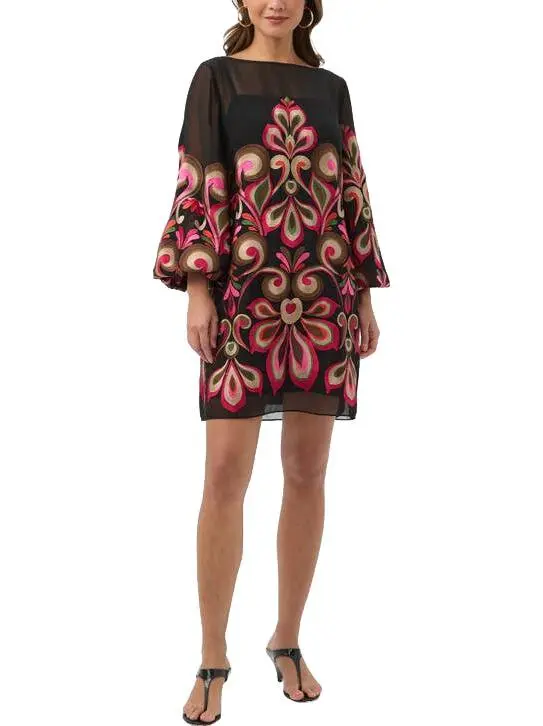 Trina Turk Salim Embroidered Puff Sleeve Dress - Multi