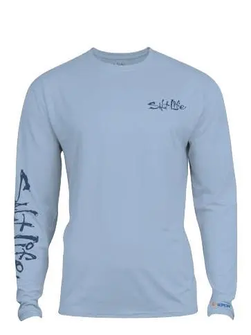 SALT LIFE Sailfish ‘n Bones Long Sleeve Performance Tee - Glacial Blue Heather