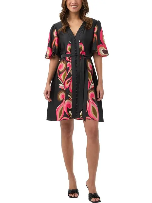 Trina Turk Certonia Border Printed Puff Sleeve Dress - Multi