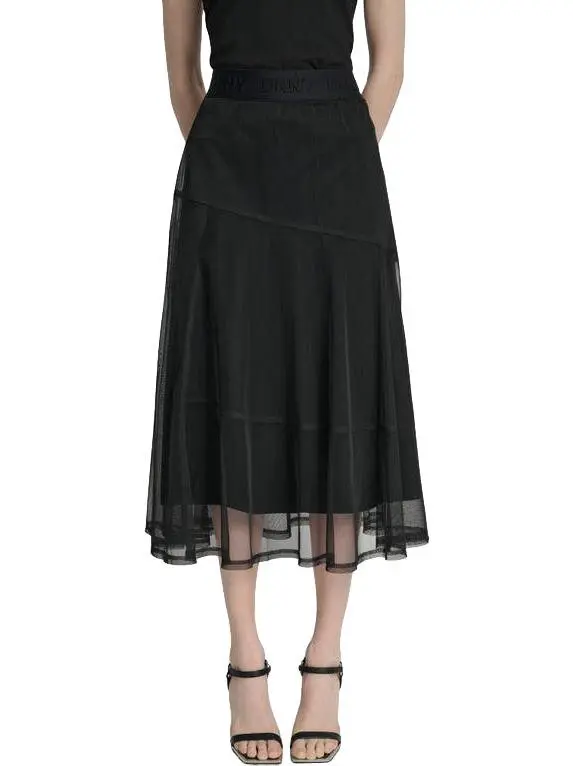 Dkny Layered Mesh Midi Skirt - Black