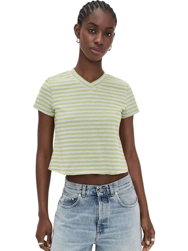 Lioness Striped Jersey Tee - Lime Grey Stripe
