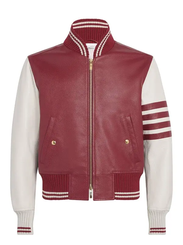 Thom Browne Leather Bomber Jacket - Burgundy
