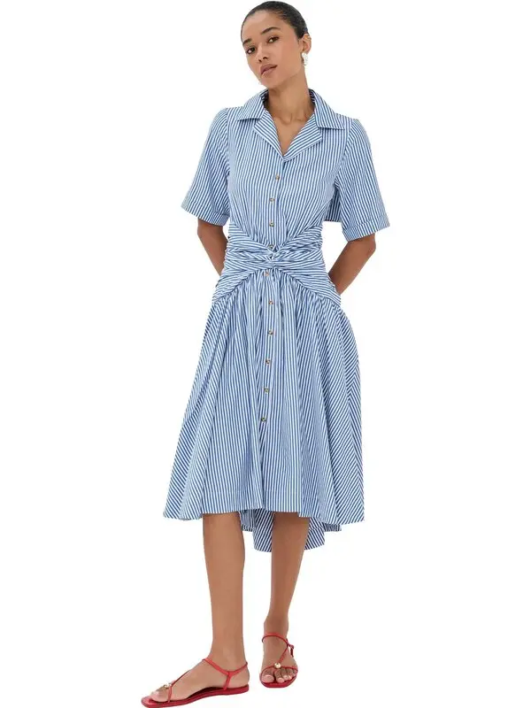 Rosie Assoulin Tie Shirt Dress - Blue Stripe