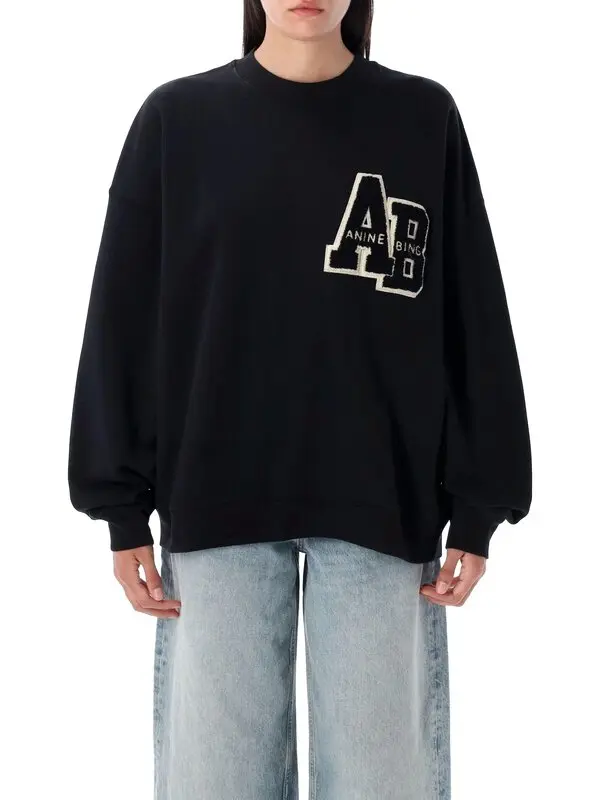 ANINE BING Crewneck Long Sleeve Top - Black