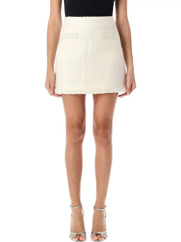 SELF-PORTRAIT Bouclé Mini Skirt With Pearl Trim - White