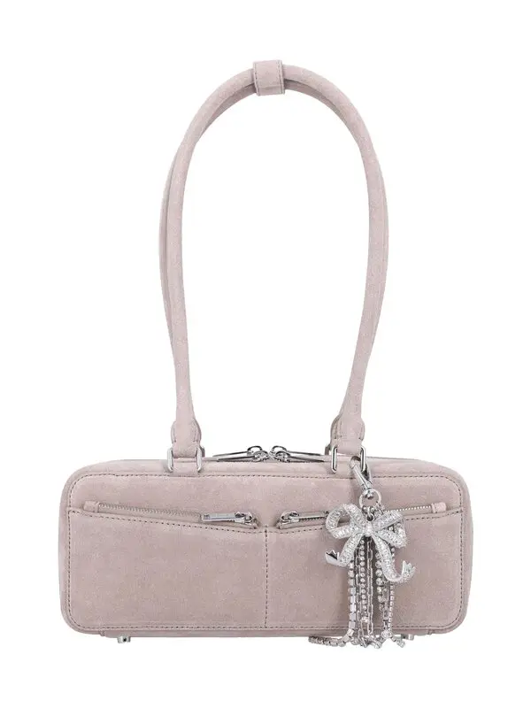 SELF-PORTRAIT Suede Leather Baguette Bag With Charm - Grey