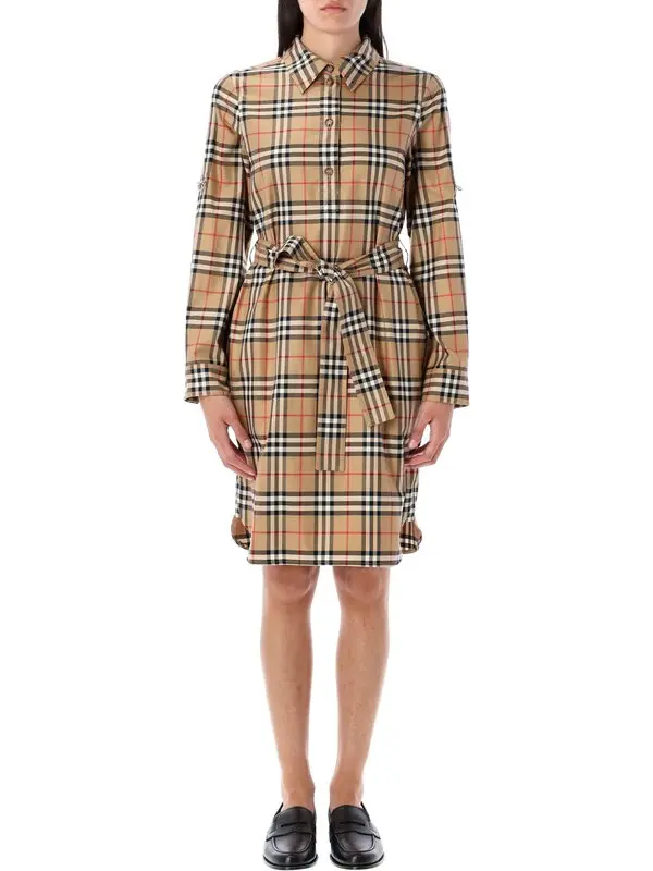 Burberry Checked Cotton Shirt Dress - Beige