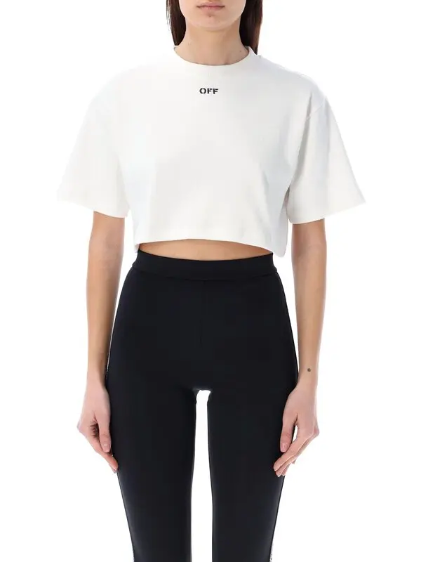 Off White Off- Off Stamp Rib Cropped Tee - White