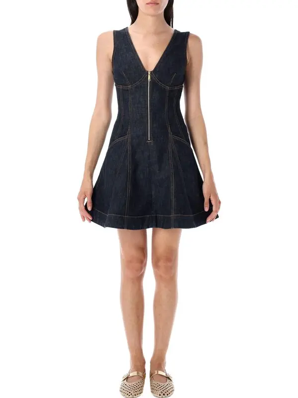 SELF-PORTRAIT Denim Mini Dress - Blue