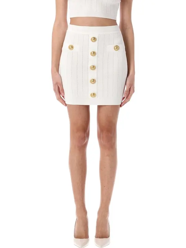 Balmain Ribbed Knit Mini Skirt - White