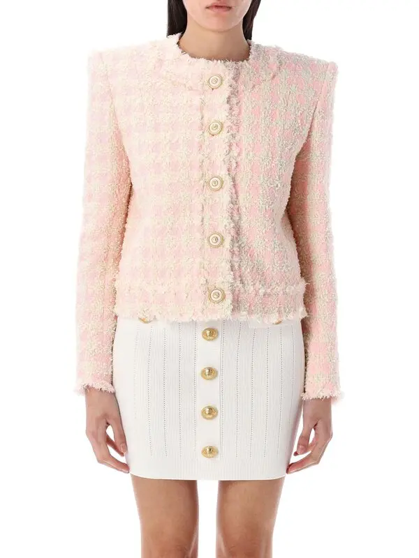 Balmain Textured Tweed Jacket - Pink