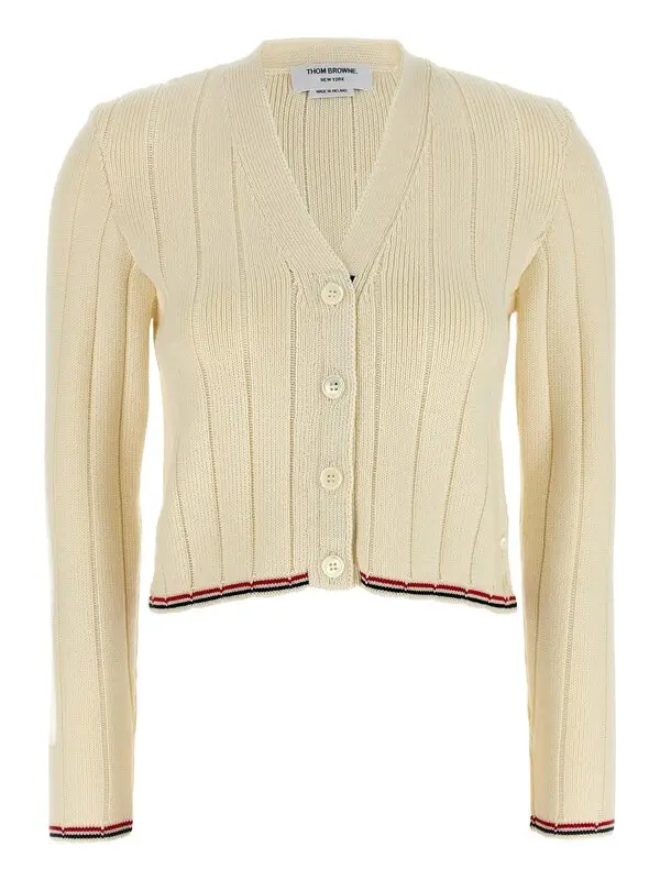Thom Browne Ladder Full Needle Rib Stitch Cardigan - White