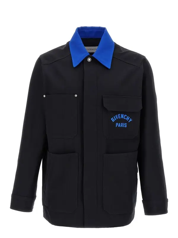 Givenchy Logo Embroidery Overshirt - Blue