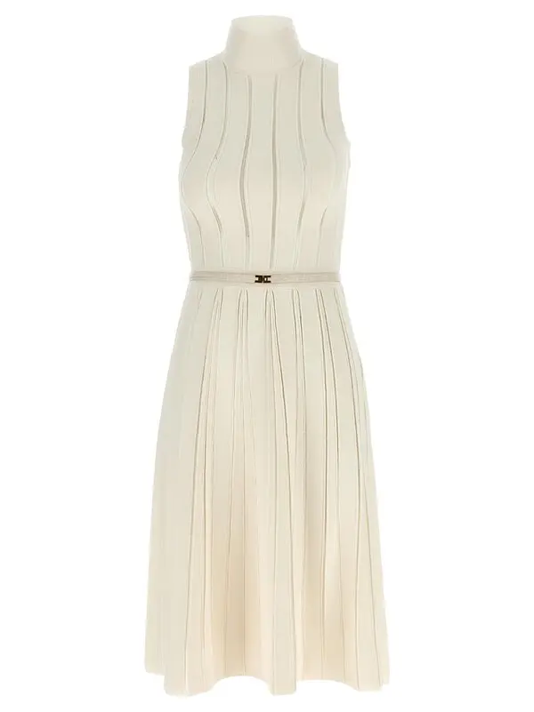 Elisabetta Franchi Weft À Jour Knit Midi Dress - White