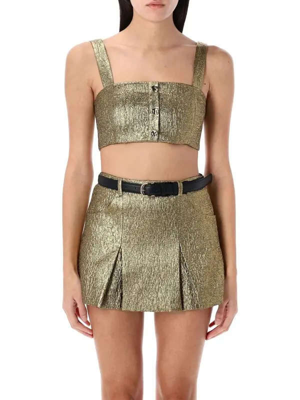 SELF-PORTRAIT Metallic Jacquard Crop Top - Golden