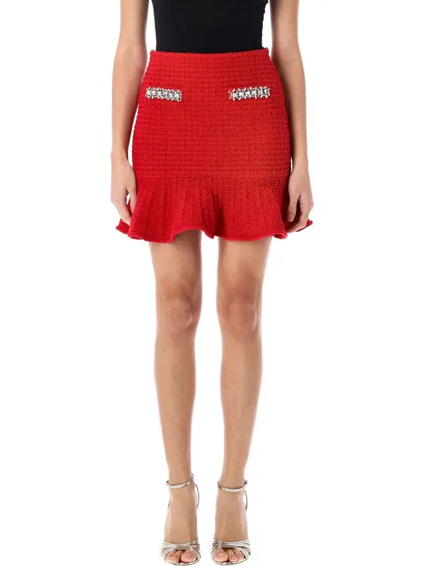 SELF-PORTRAIT Textured Knit Mini Skirt - Red